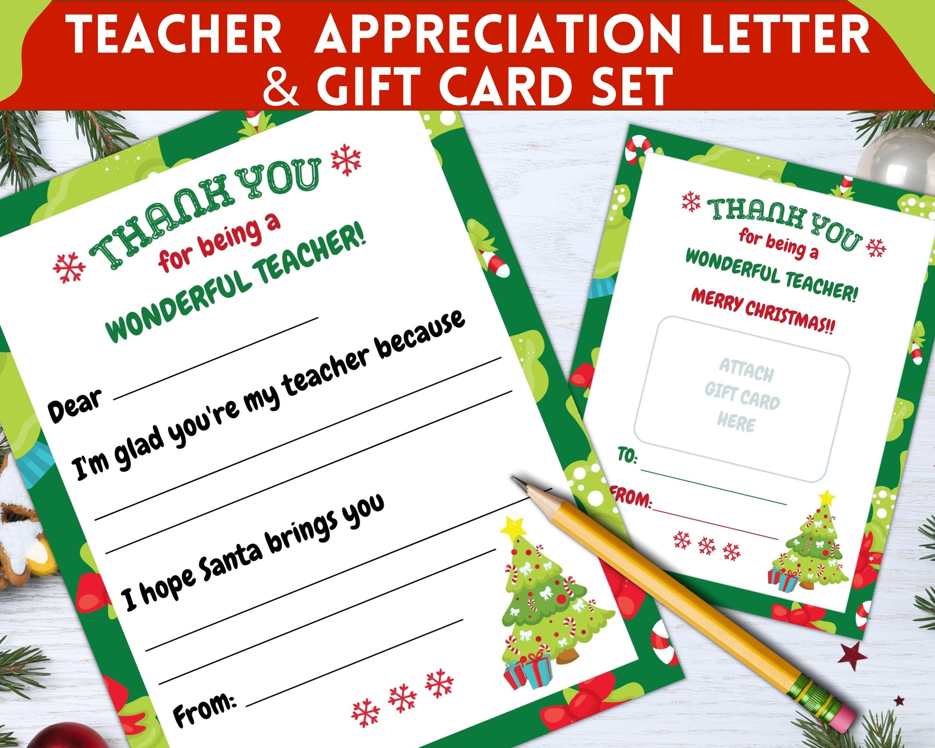 Printable Teacher Christmas Gift Card Holder, Teacher Appreciation ...