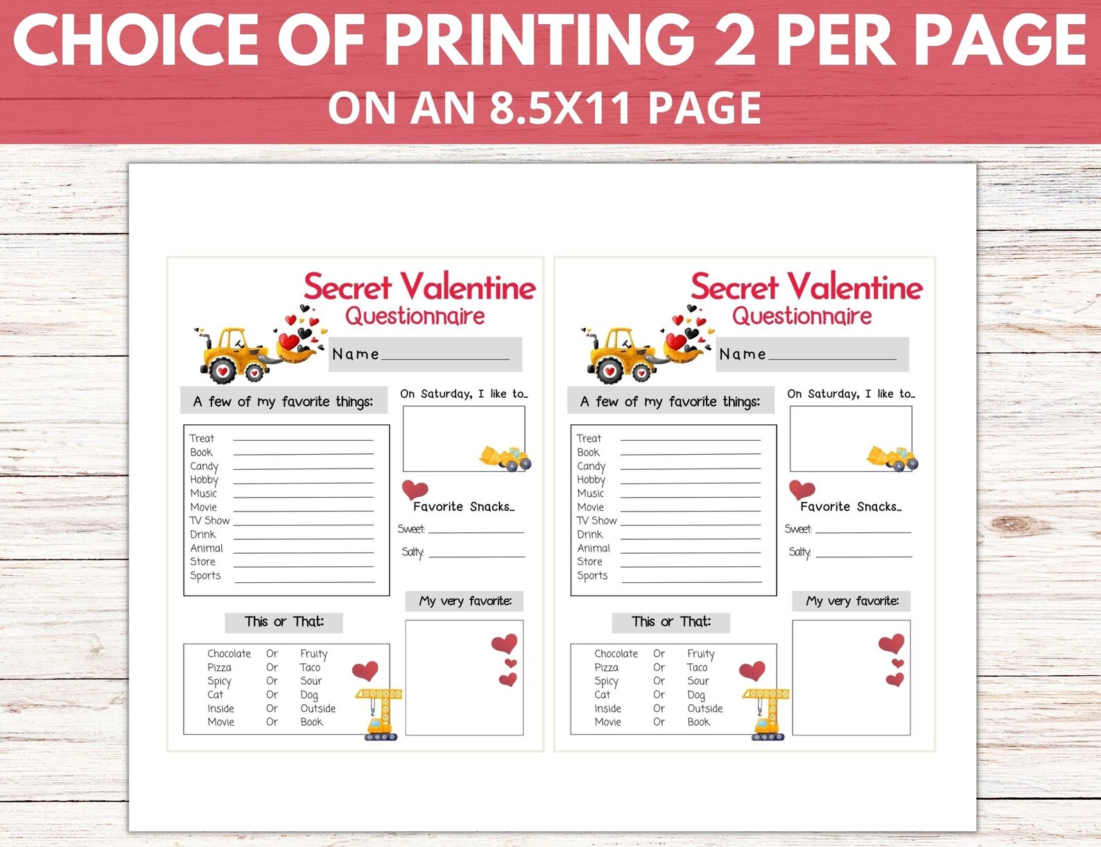 Secret Valentine Questionnaire, Construction Secret Valentine Printable ...