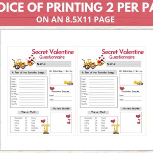 Secret Valentine Questionnaire, Construction Secret Valentine Printable ...