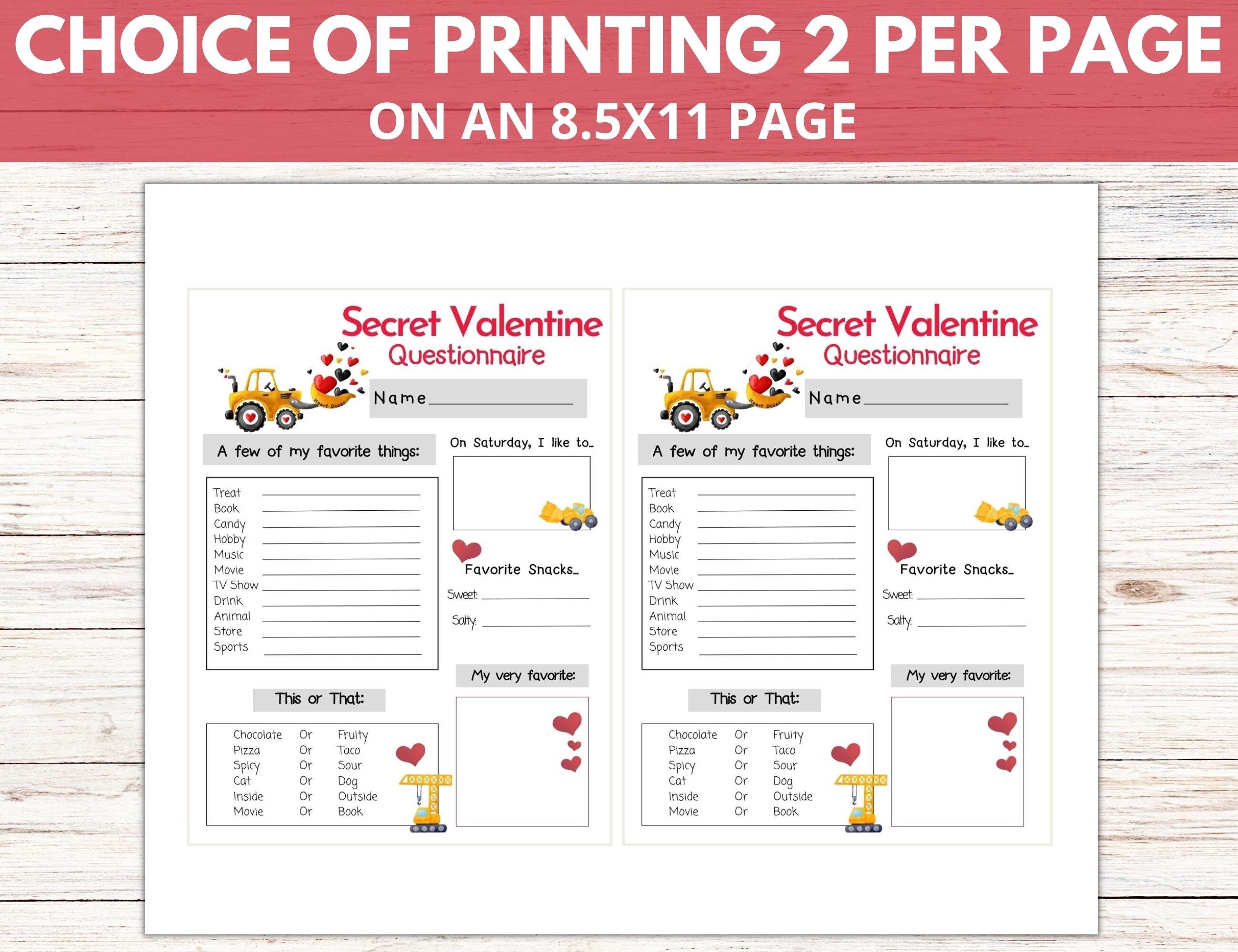 Secret Valentine Questionnaire, Construction Secret Valentine Printable ...