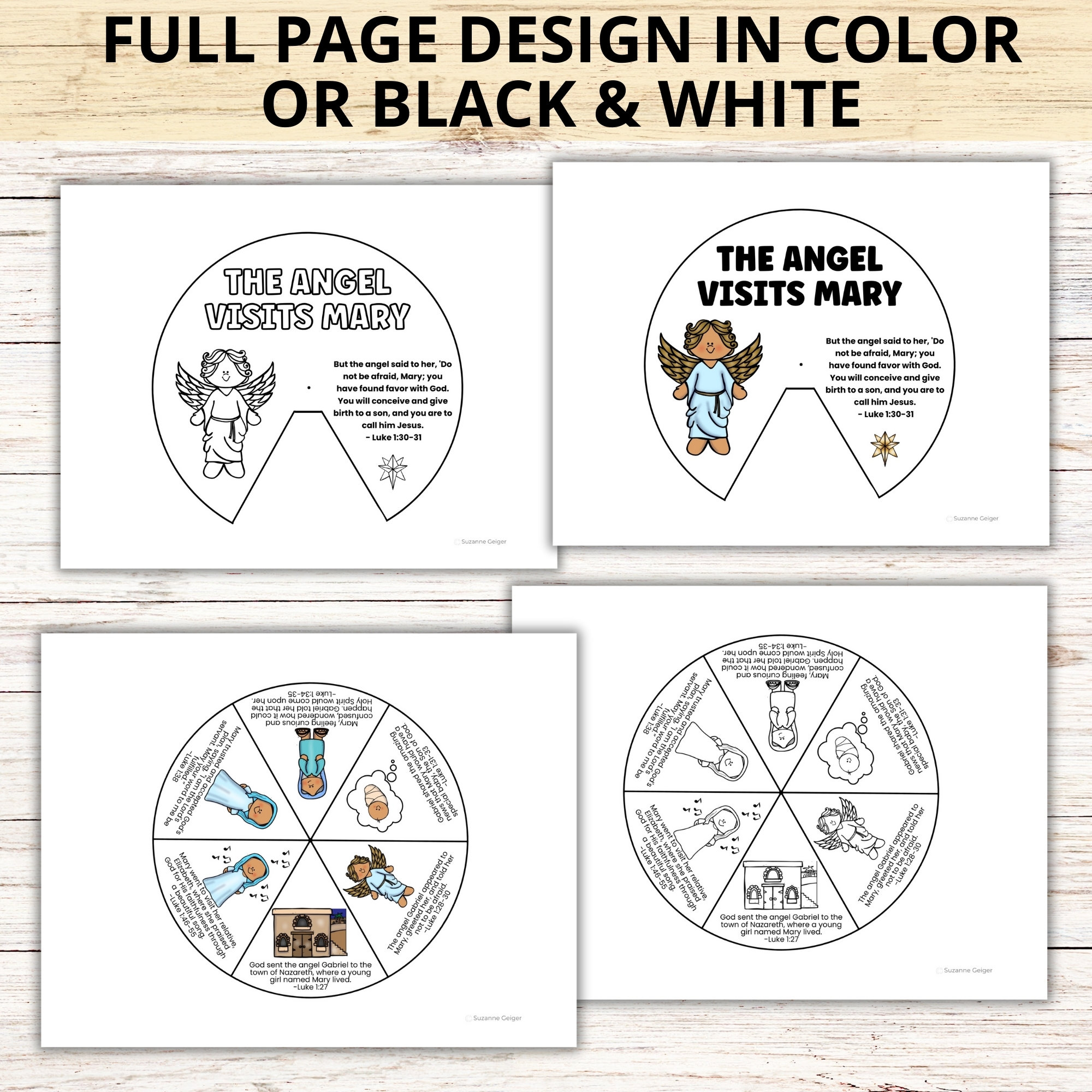 The Angel Visits Mary Coloring Wheel Craft Printable for Kids ...