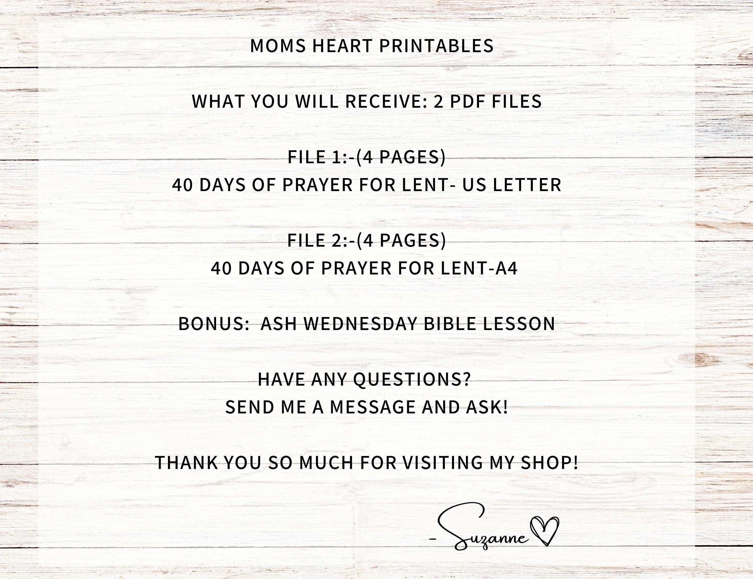 40 Days of Prayer Lenten Calendar, Lent Prayer Calendar for Kids, Ash ...