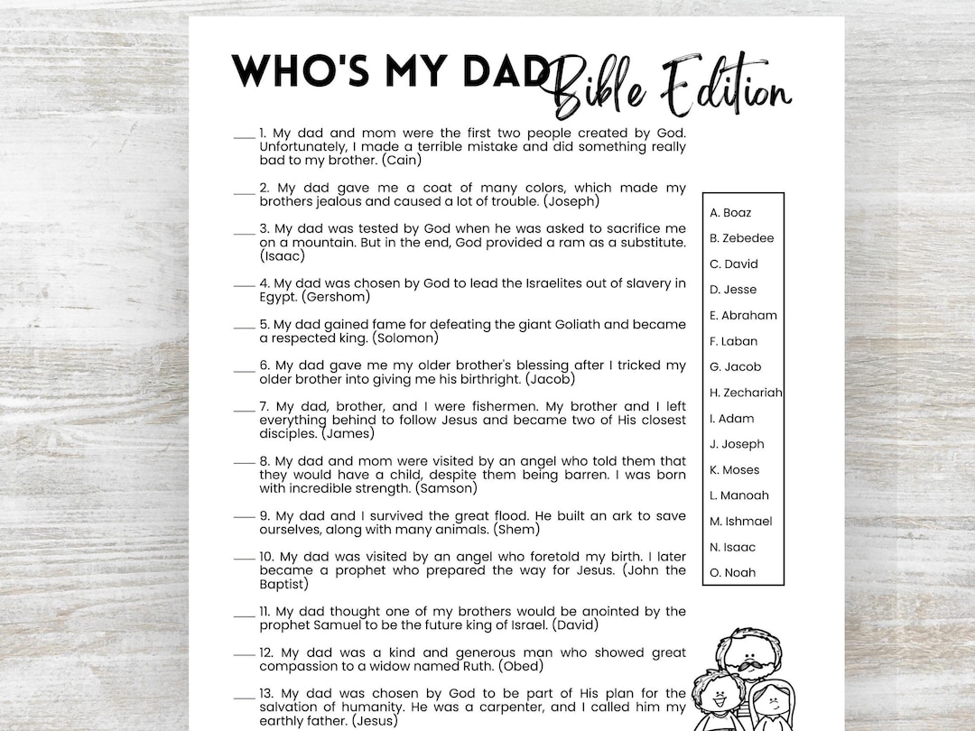 Fathers Day Fathers of the Bible Printable Trivia Game for Church and ...