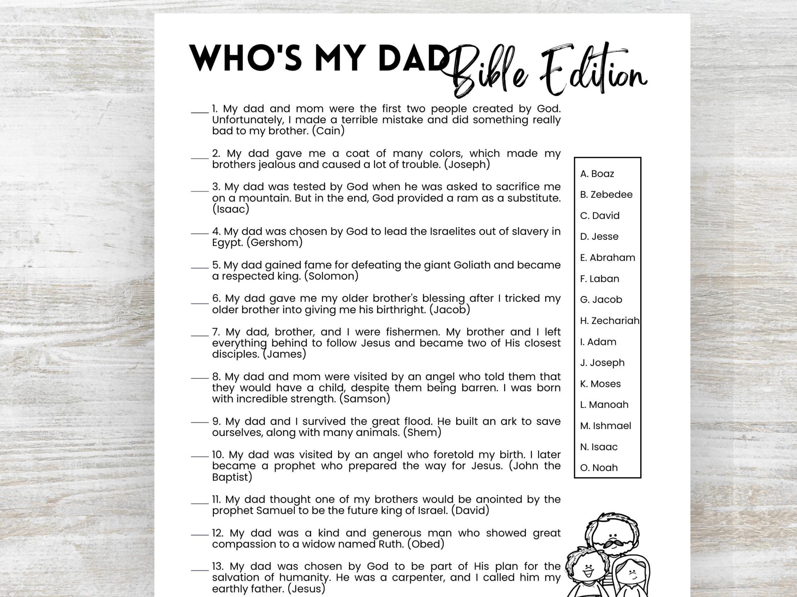 Fathers Day Fathers of the Bible Printable Trivia Game for Church and ...