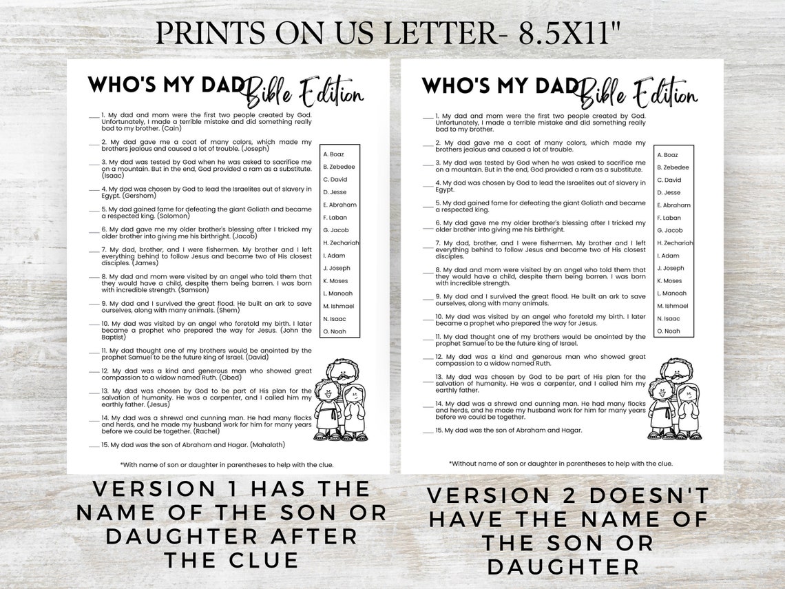 Fathers Day Fathers of the Bible Printable Trivia Game for Church and ...