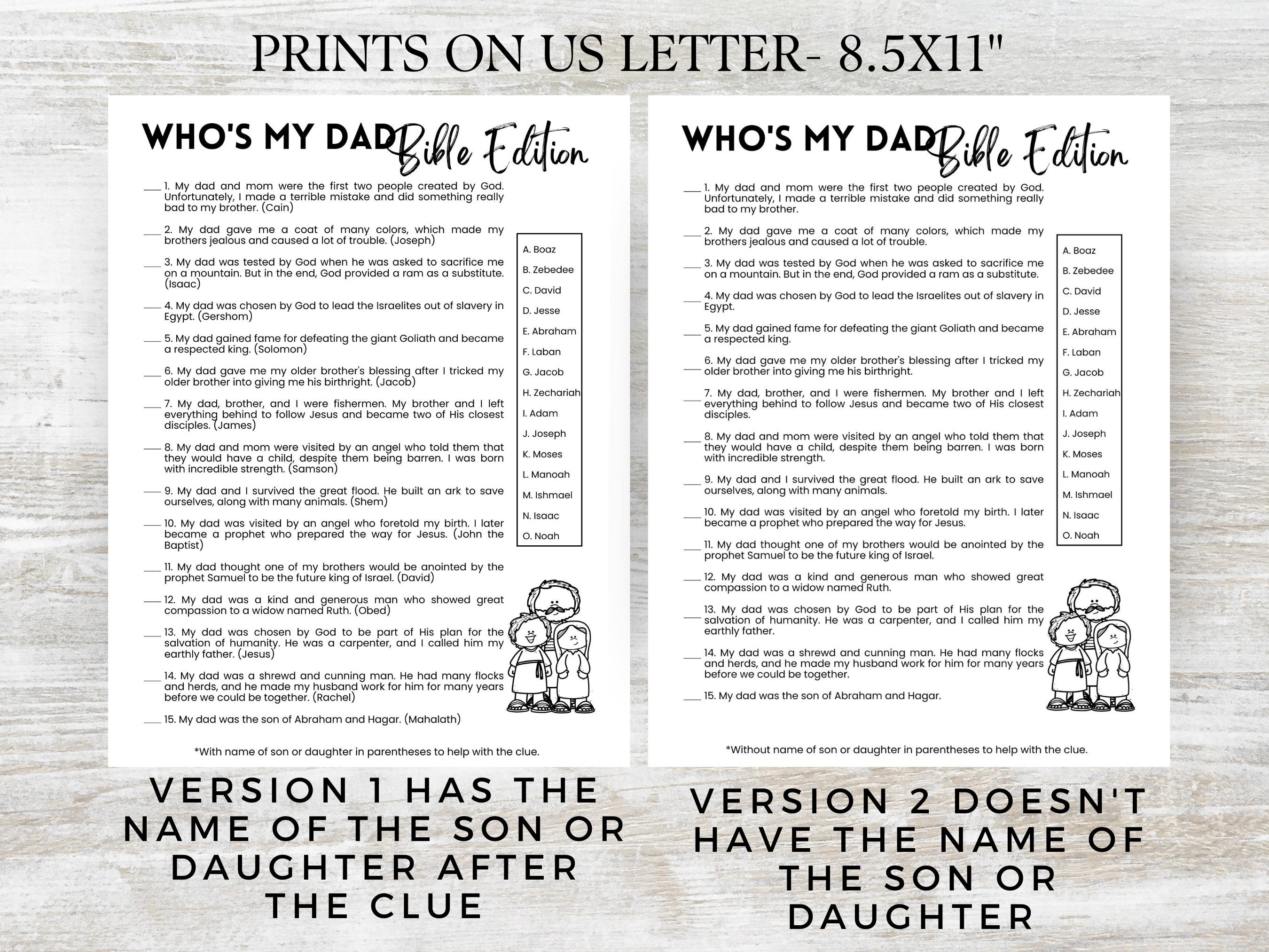 Fathers Day Fathers of the Bible Printable Trivia Game for Church and ...