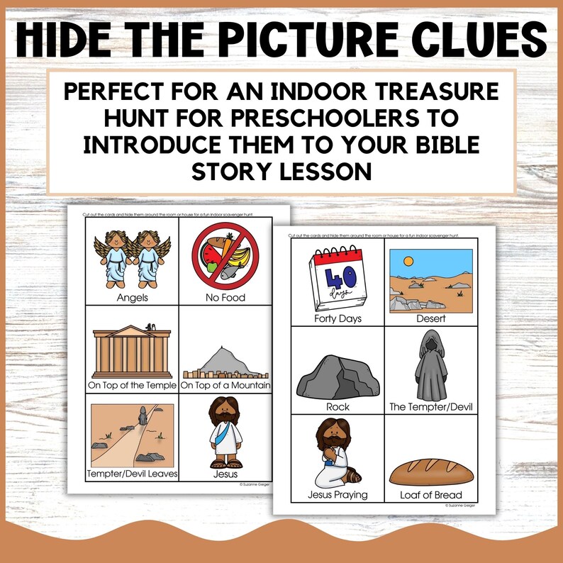 Jesus Tempted in the Desert Bible Lesson Scavenger Hunt Activity Prek ...