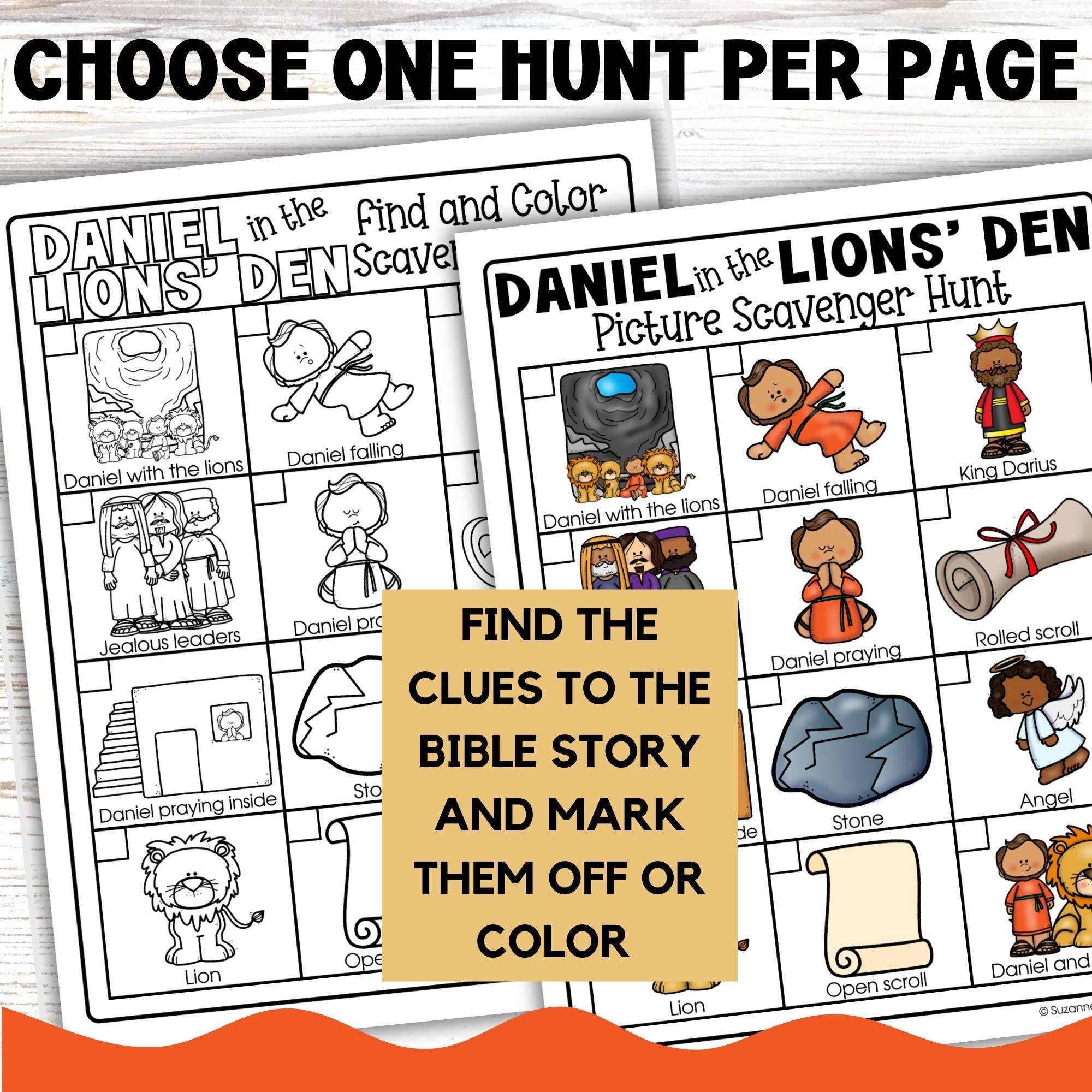Daniel in the Lions Den Bible Lesson Scavenger Hunt Activity Prek ...