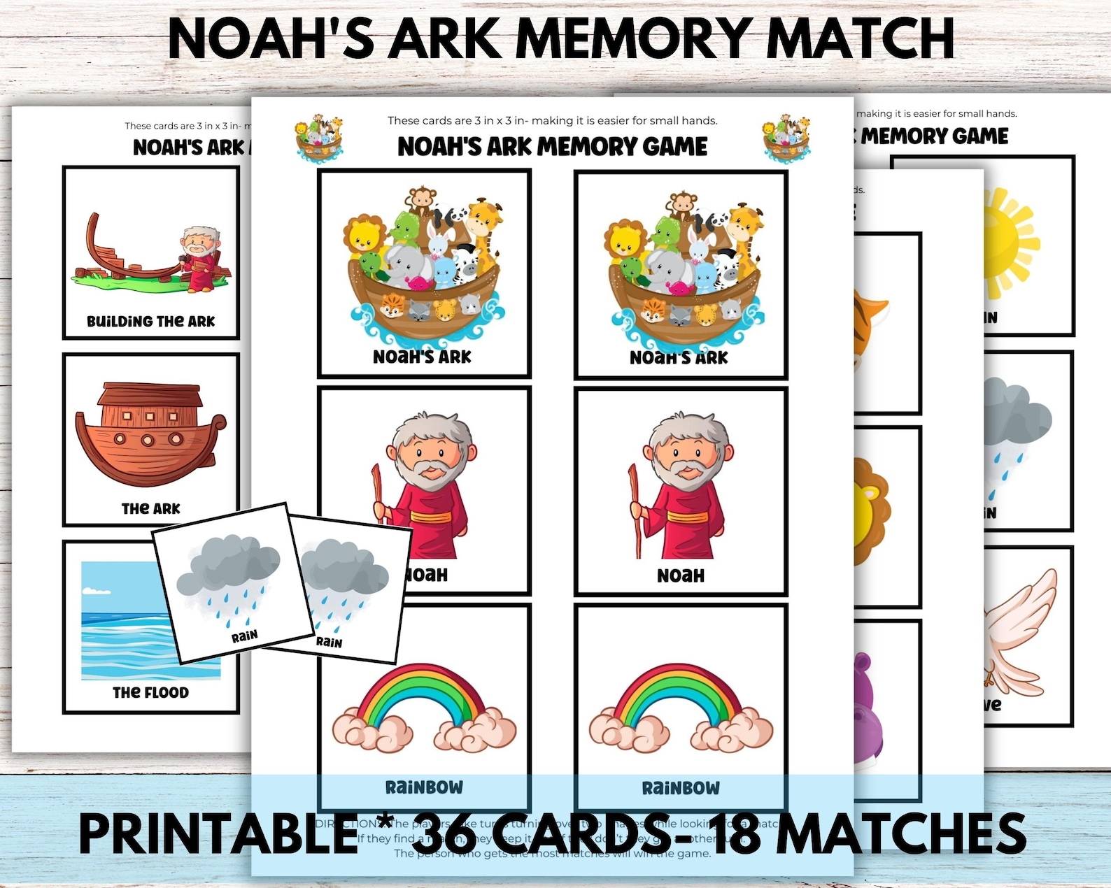 Noah's Ark Bible Memory Match Cards for Kids, Memory Game for Toddlers ...