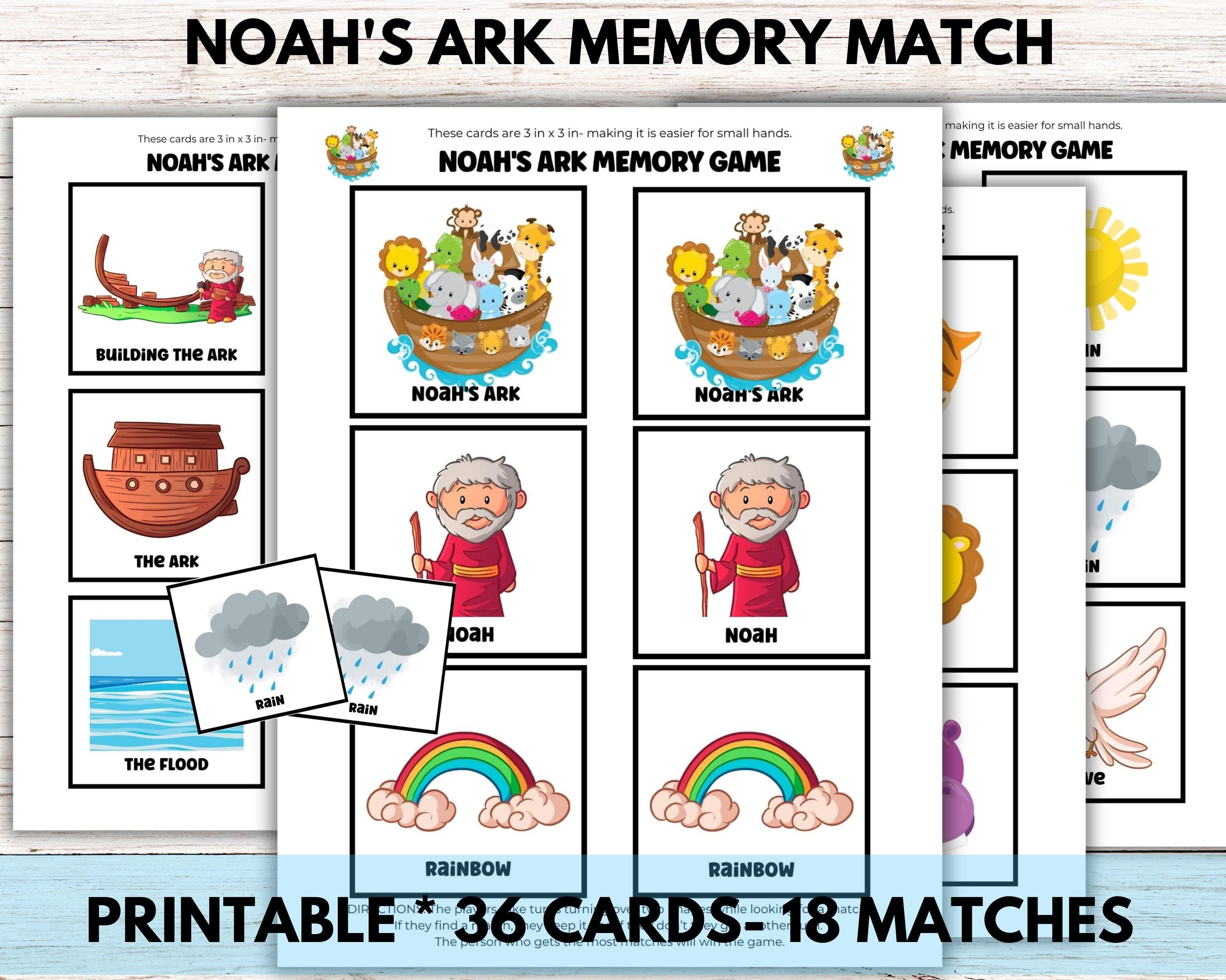 Noah's Ark Bible Memory Match Cards for Kids, Memory Game for Toddlers ...