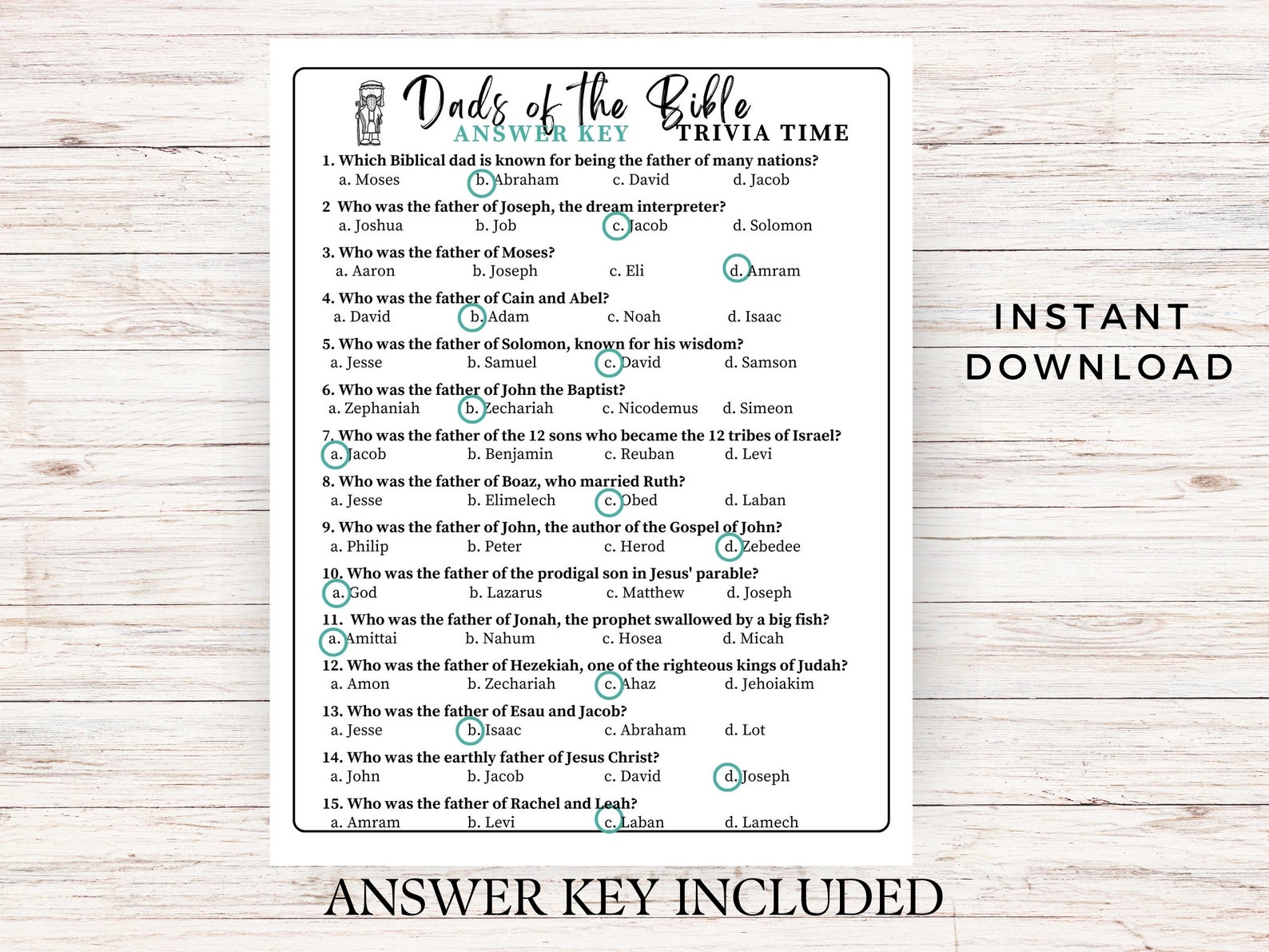 Fathers Day Fathers of the Bible Trivia for Church and Bible Study ...