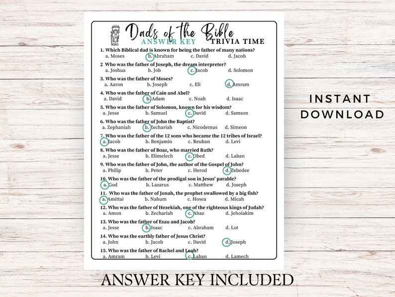 Fathers Day Fathers of the Bible Trivia for Church and Bible Study ...
