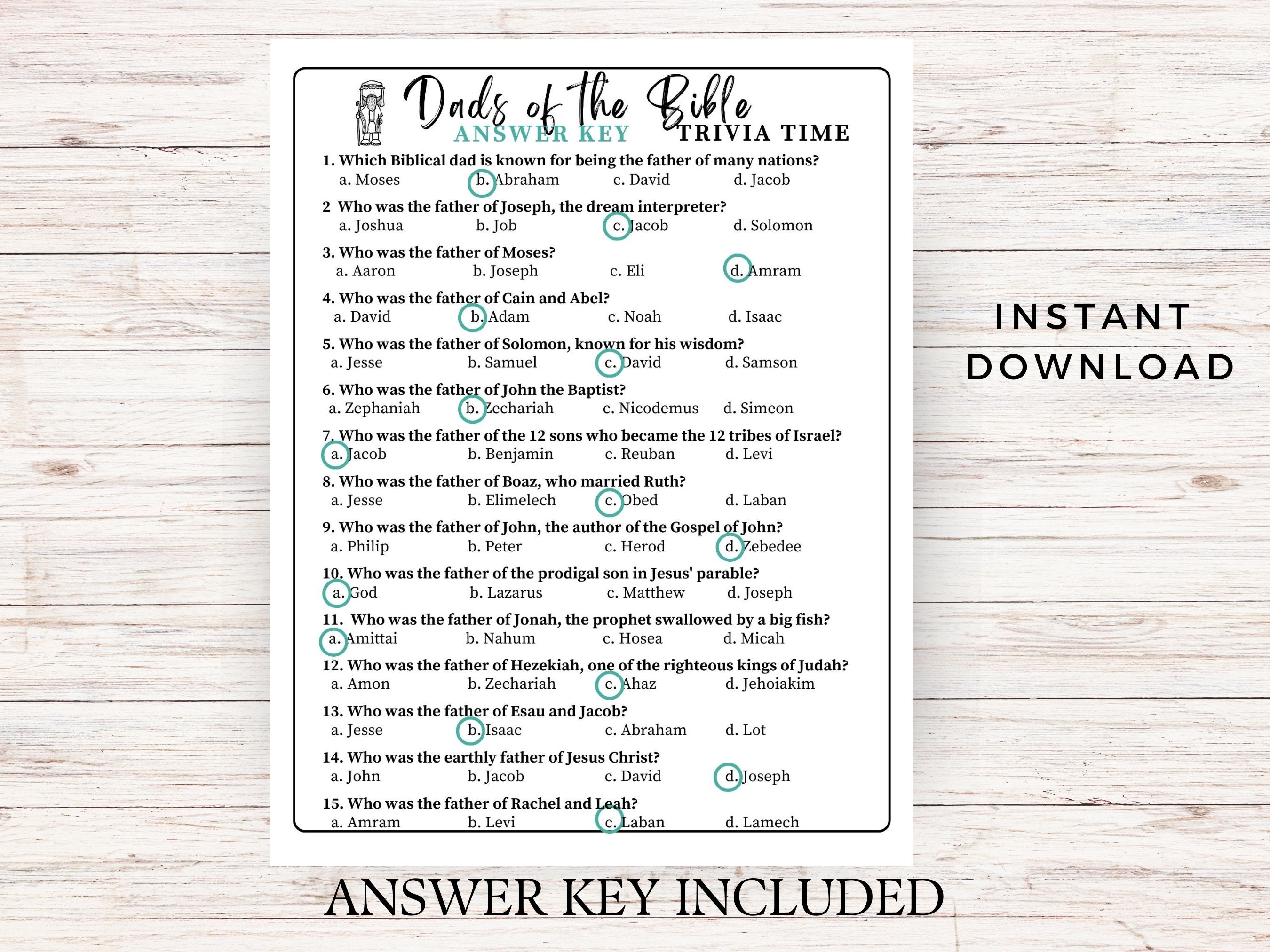 Fathers Day Fathers of the Bible Trivia for Church and Bible Study ...