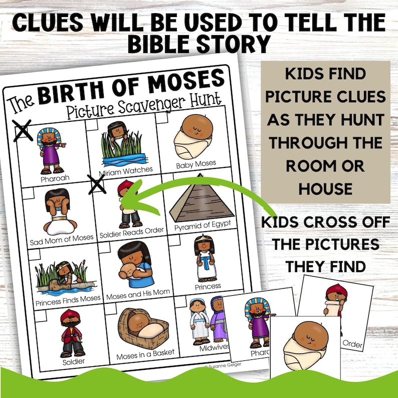 Birth of Moses Bible Lesson Scavenger Hunt Activity Prek, Sunday School ...
