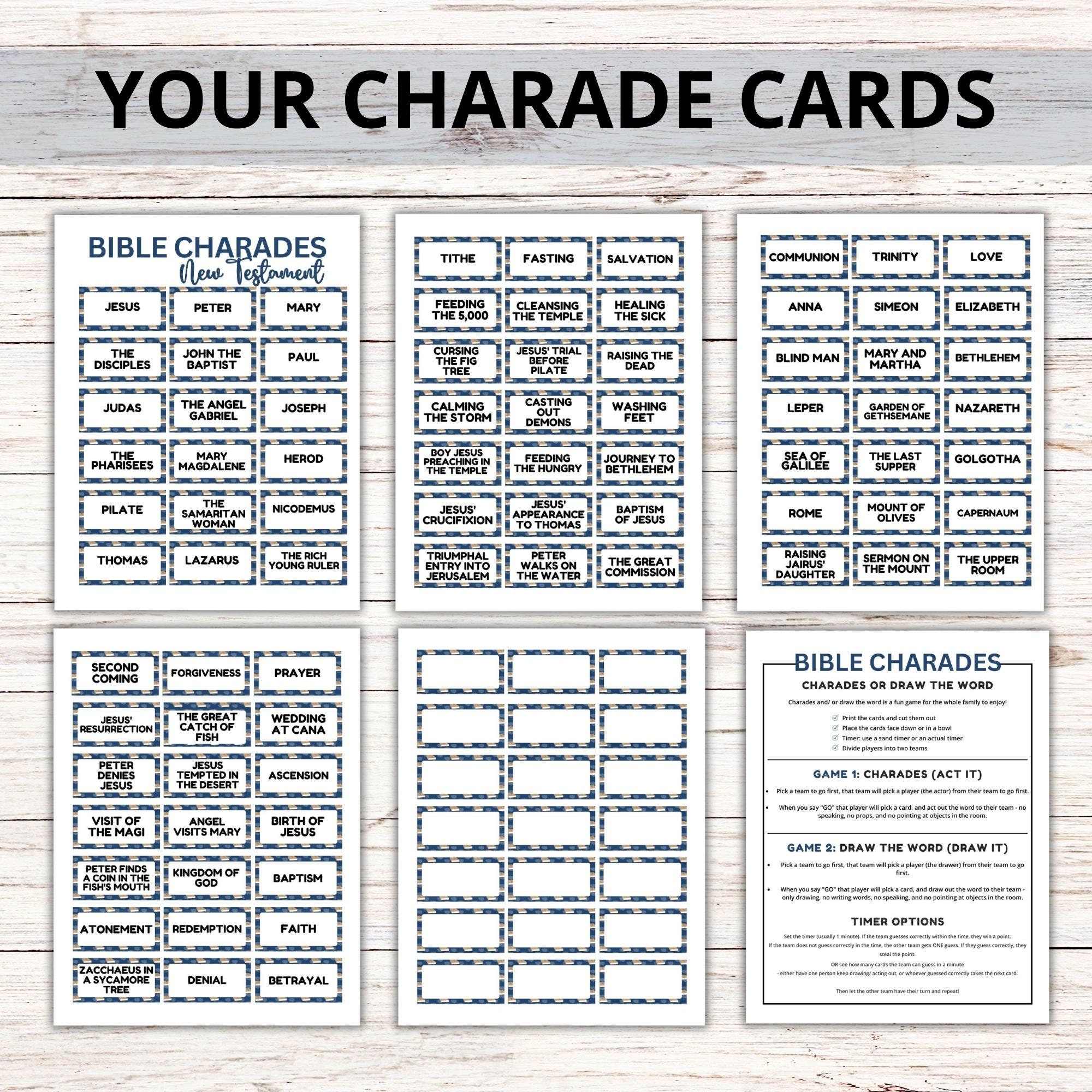 New Testament Bible Charades Game, Bible Game for Kids and Adults ...