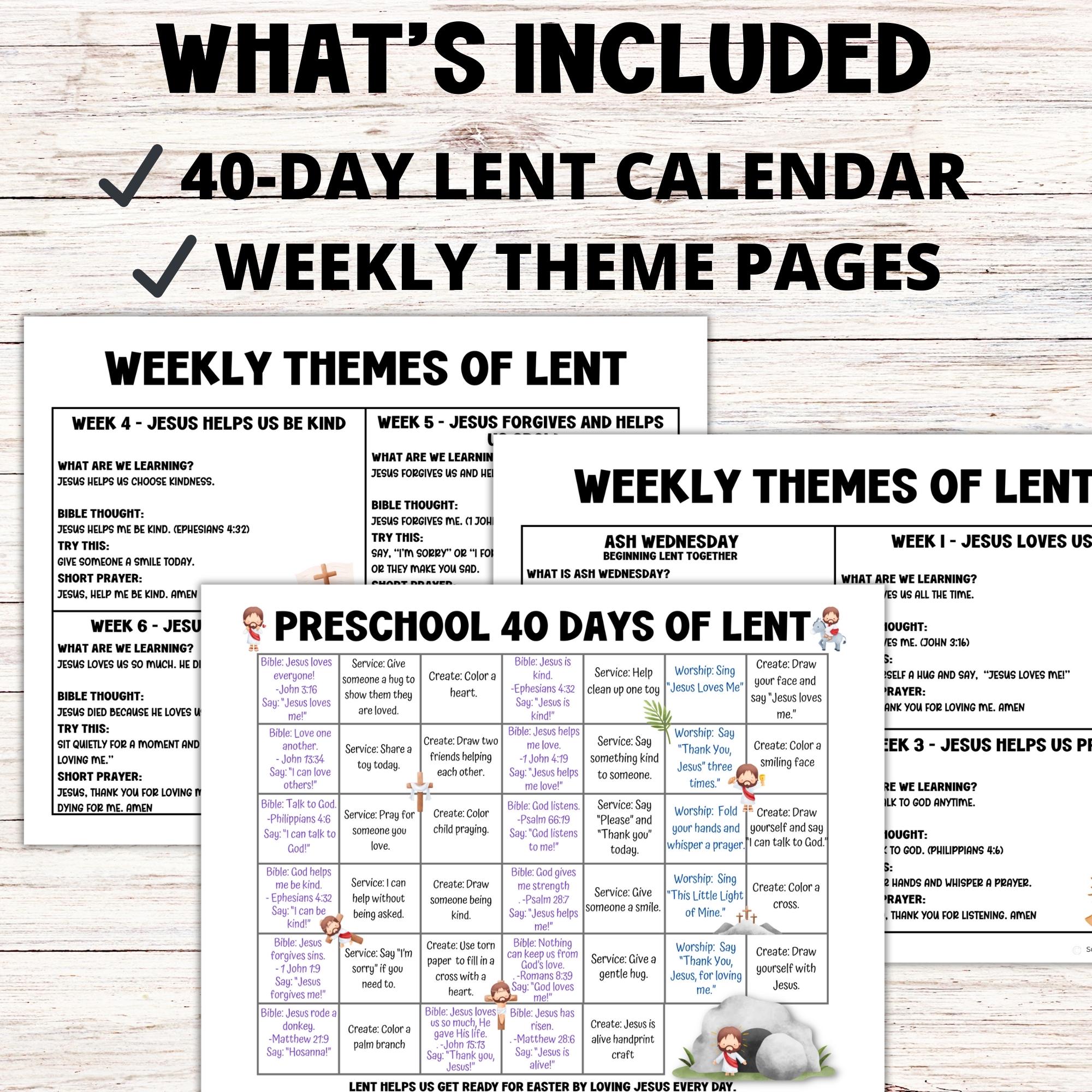 Preschool 40 Days Lenten Calendar 2026, Christian Lent Activities for ...