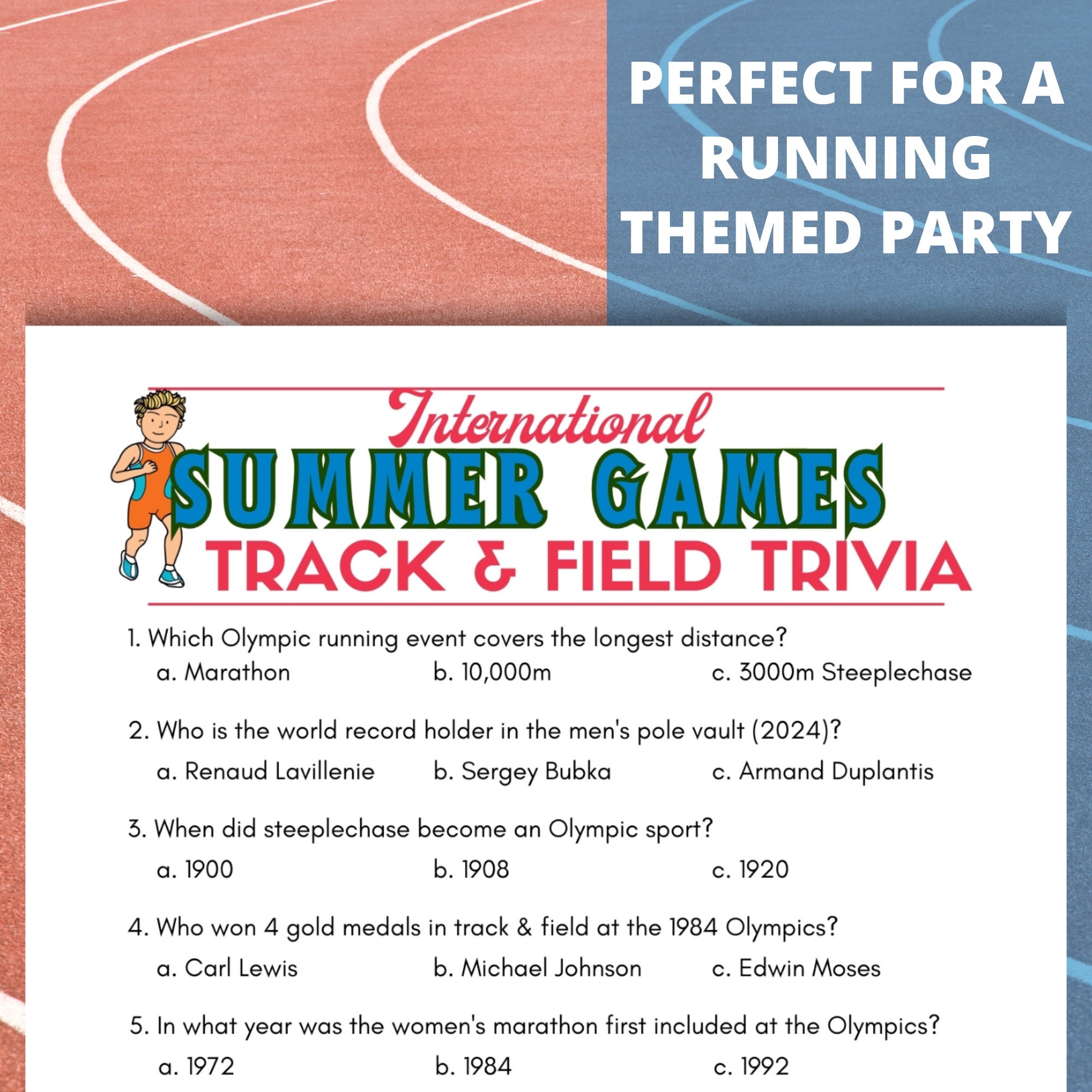 Track and Field Trivia Party Game, Track Summer Games 2024 Printable ...