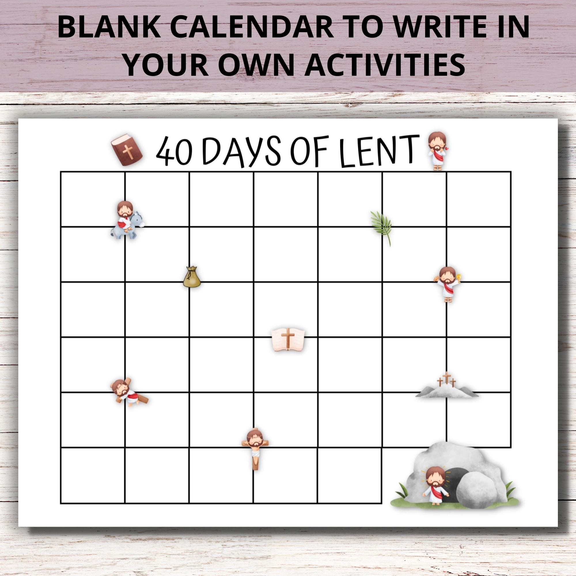 Kids 40 Days Lenten Calendar 2026, Lent Activity Calendar for Kids, Ash ...