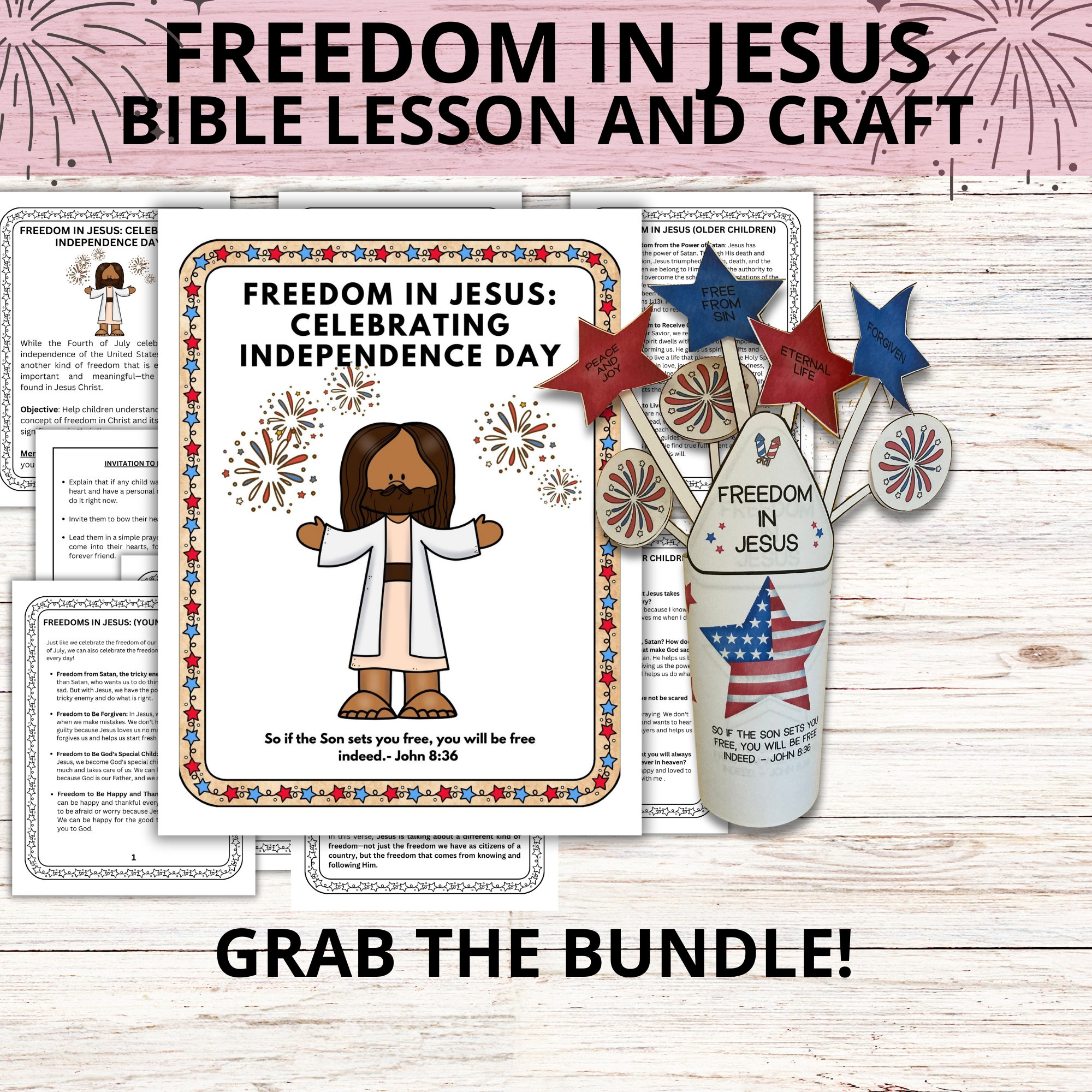 July 4th Sunday School Bible Lesson Printable, Freedom in Jesus Lesson ...