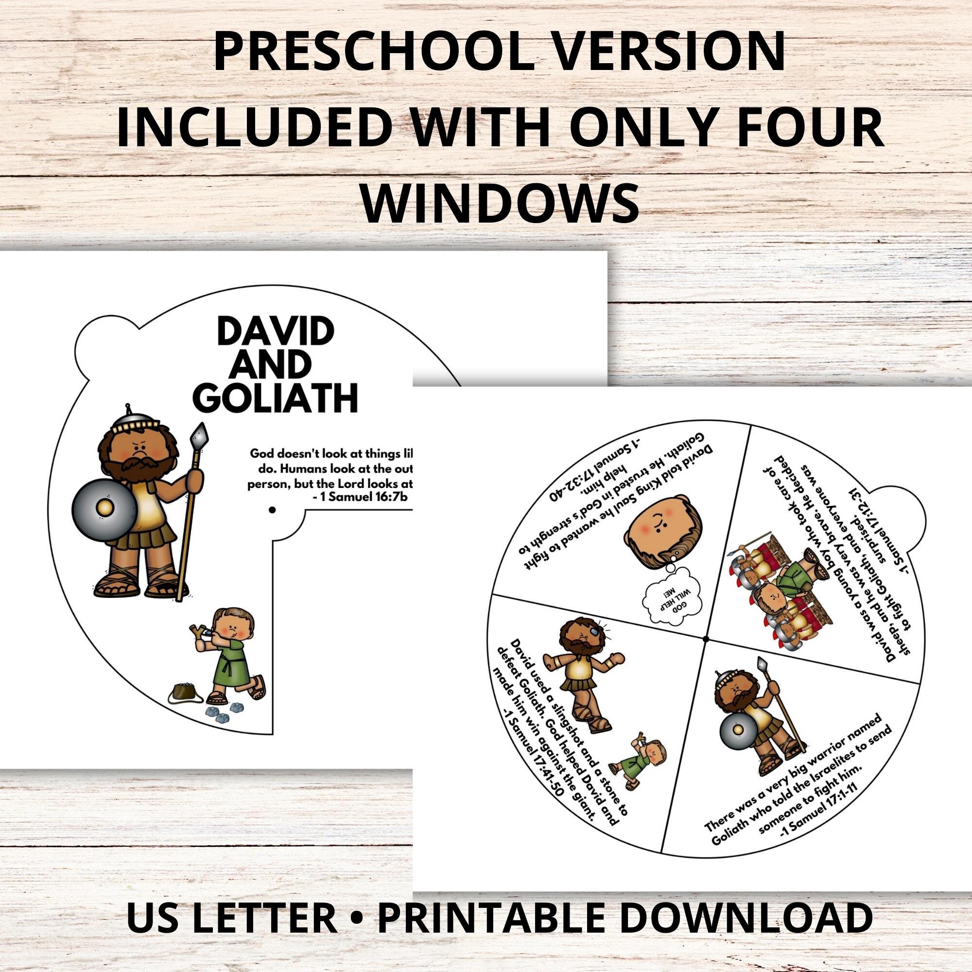 David and Goliath Bible Spinner Wheel Sunday School Craft Printable ...