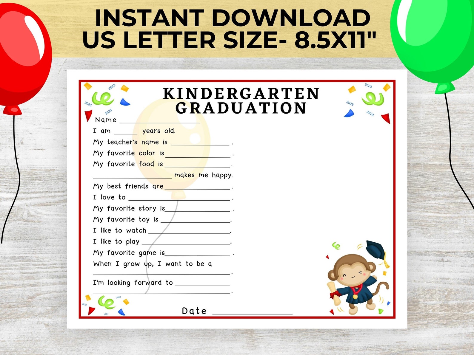 Last Day of Kindergarten Graduation Keepsake Handprint Art, Handprint ...
