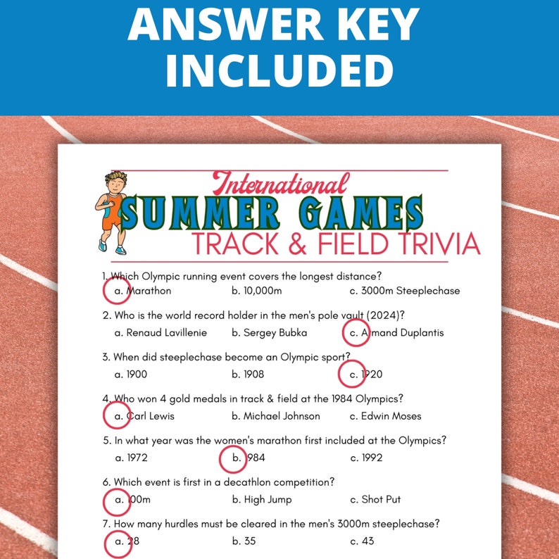 Track and Field Trivia Party Game, Track Summer Games 2024 Printable ...