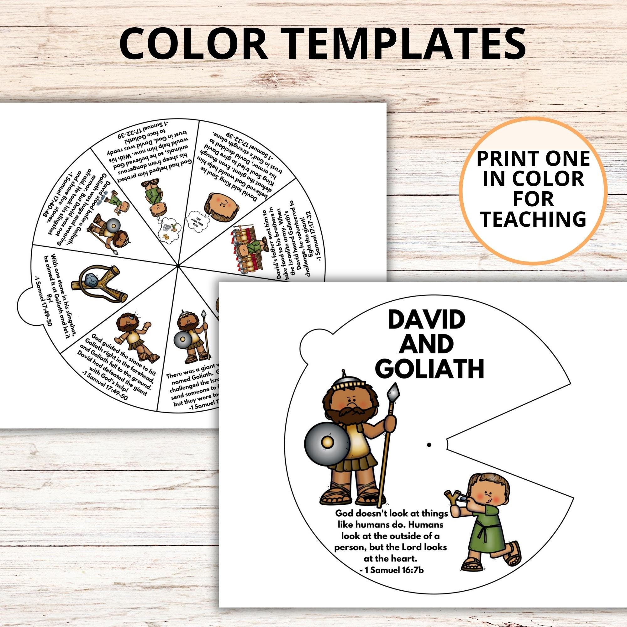 David and Goliath Bible Spinner Wheel Sunday School Craft Printable ...