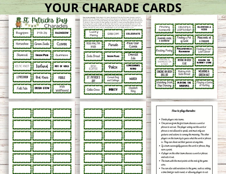 St. Patrick's Day Charades Game, St. Pattys Day Party Game for Kids and ...