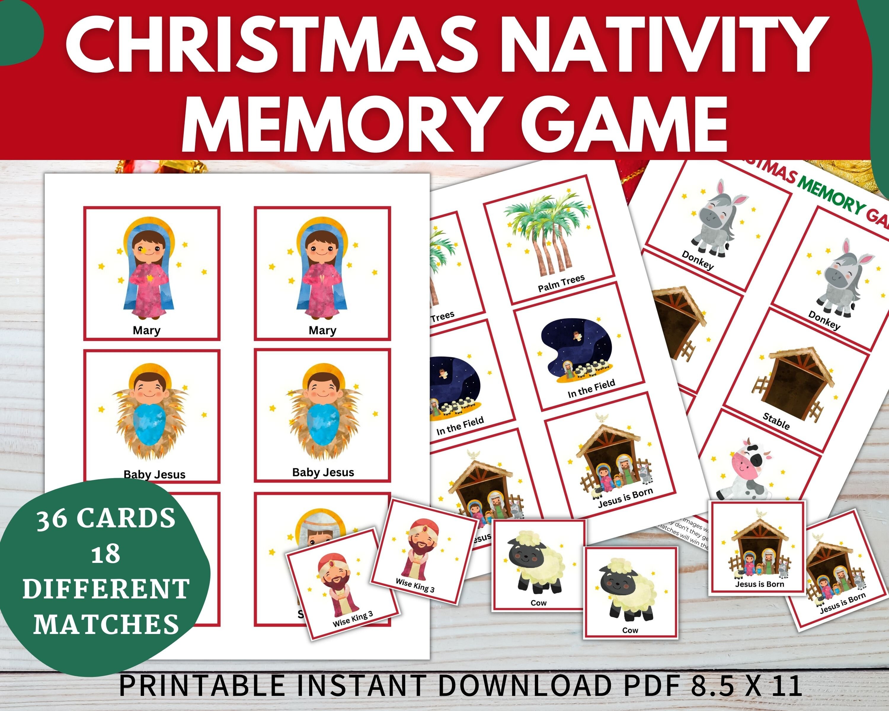 Christmas Nativity Memory Game for Toddlers & Preschoolers, Printable ...