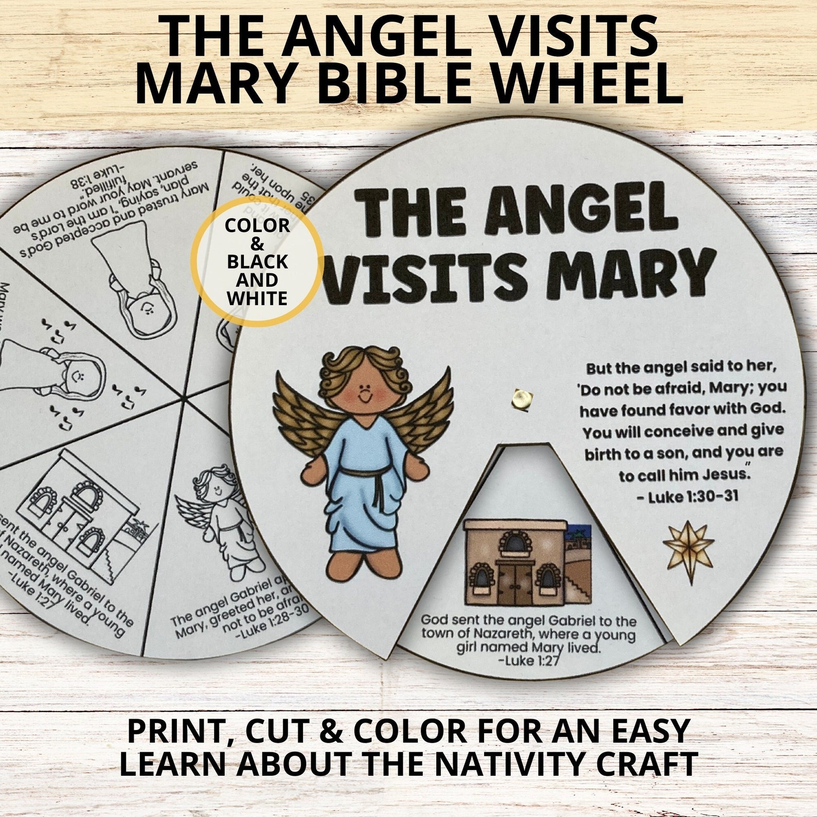 The Angel Visits Mary Coloring Wheel Craft Printable for Kids ...