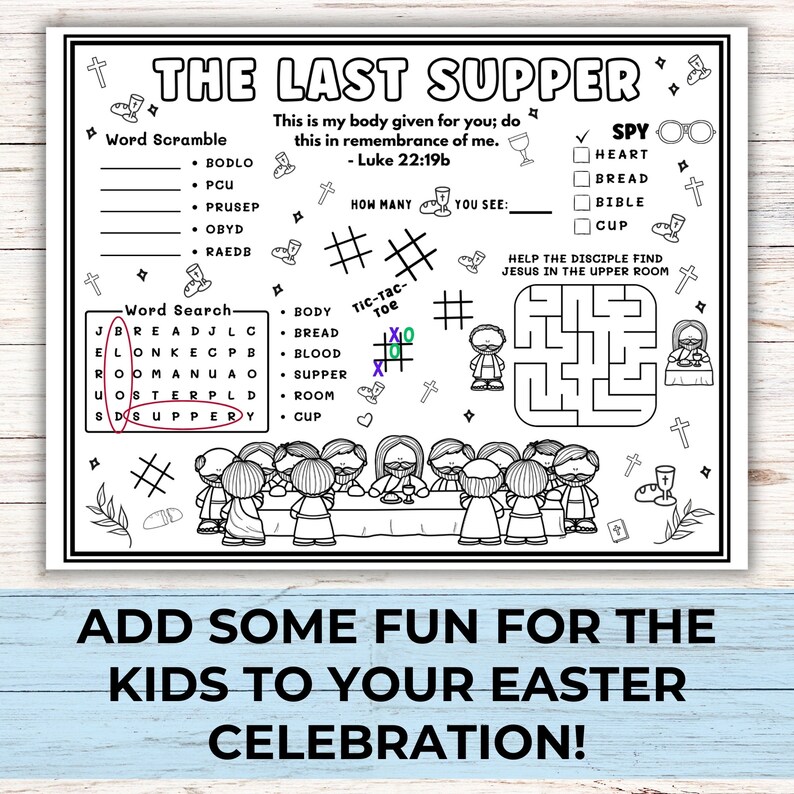 Last Supper Bible Activity Coloring Placemat, Christian Easter Sunday ...
