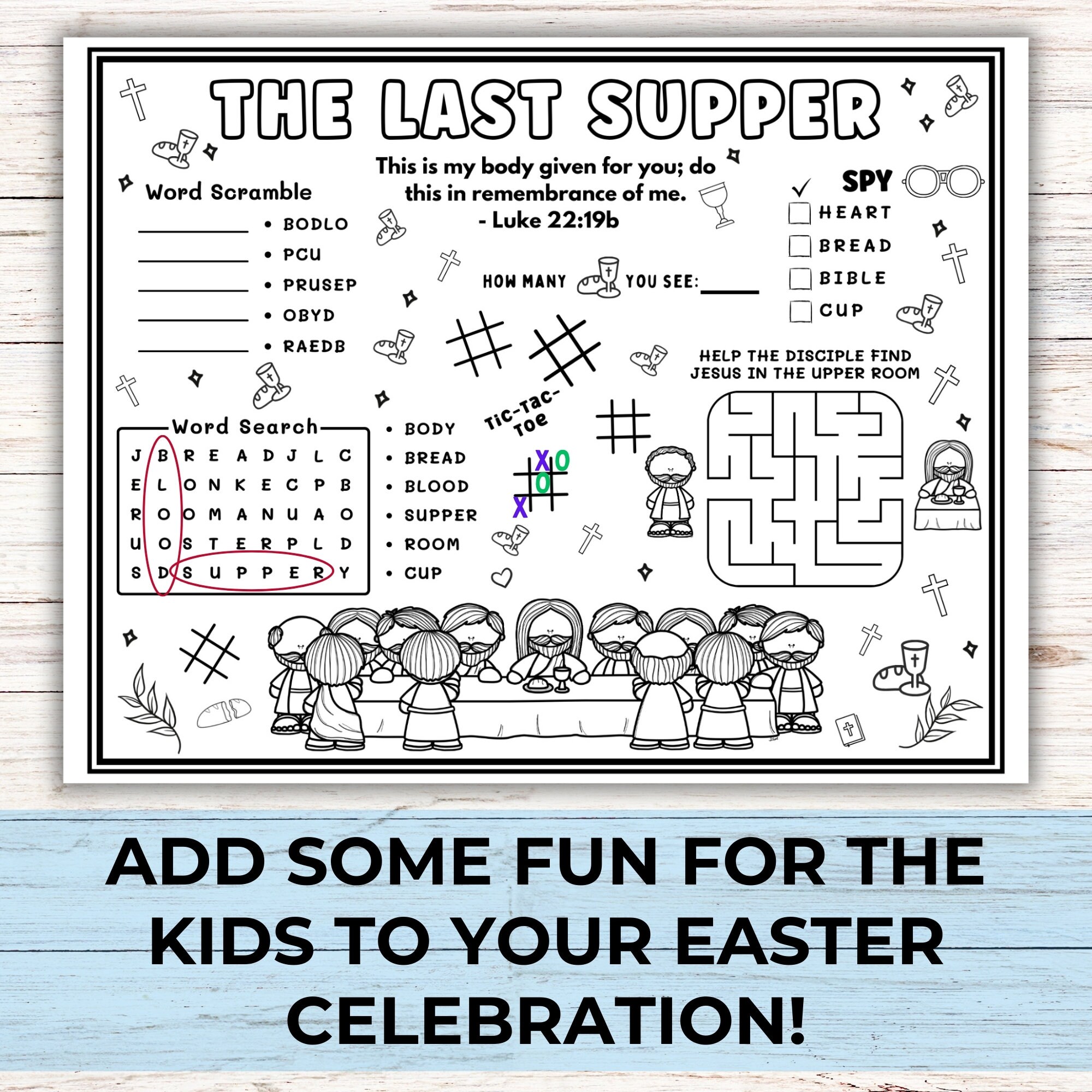 Last Supper Bible Activity Coloring Placemat, Christian Easter Sunday ...