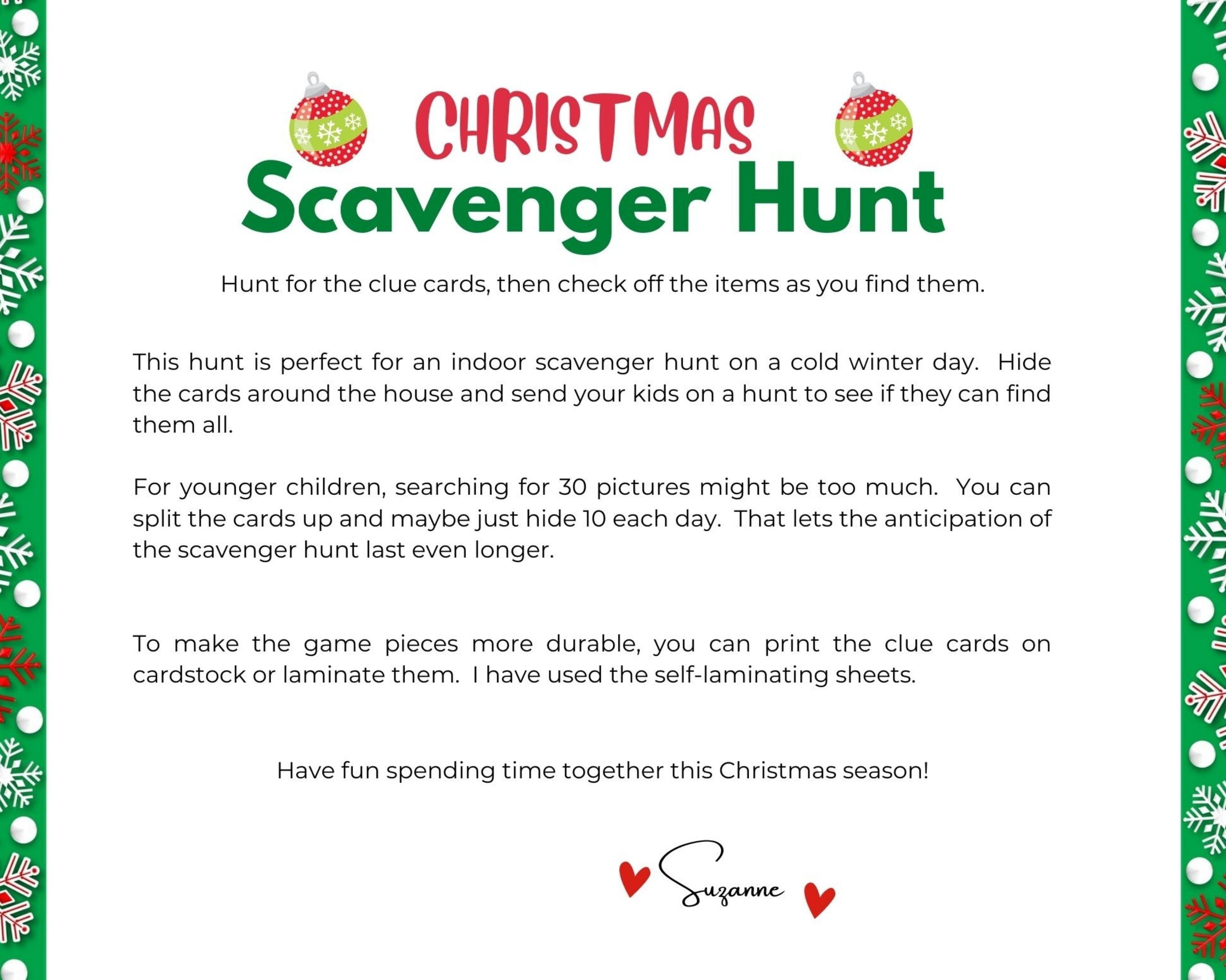 Christmas Indoor Scavenger Hunt for Kids, Printable Christmas Treasure ...