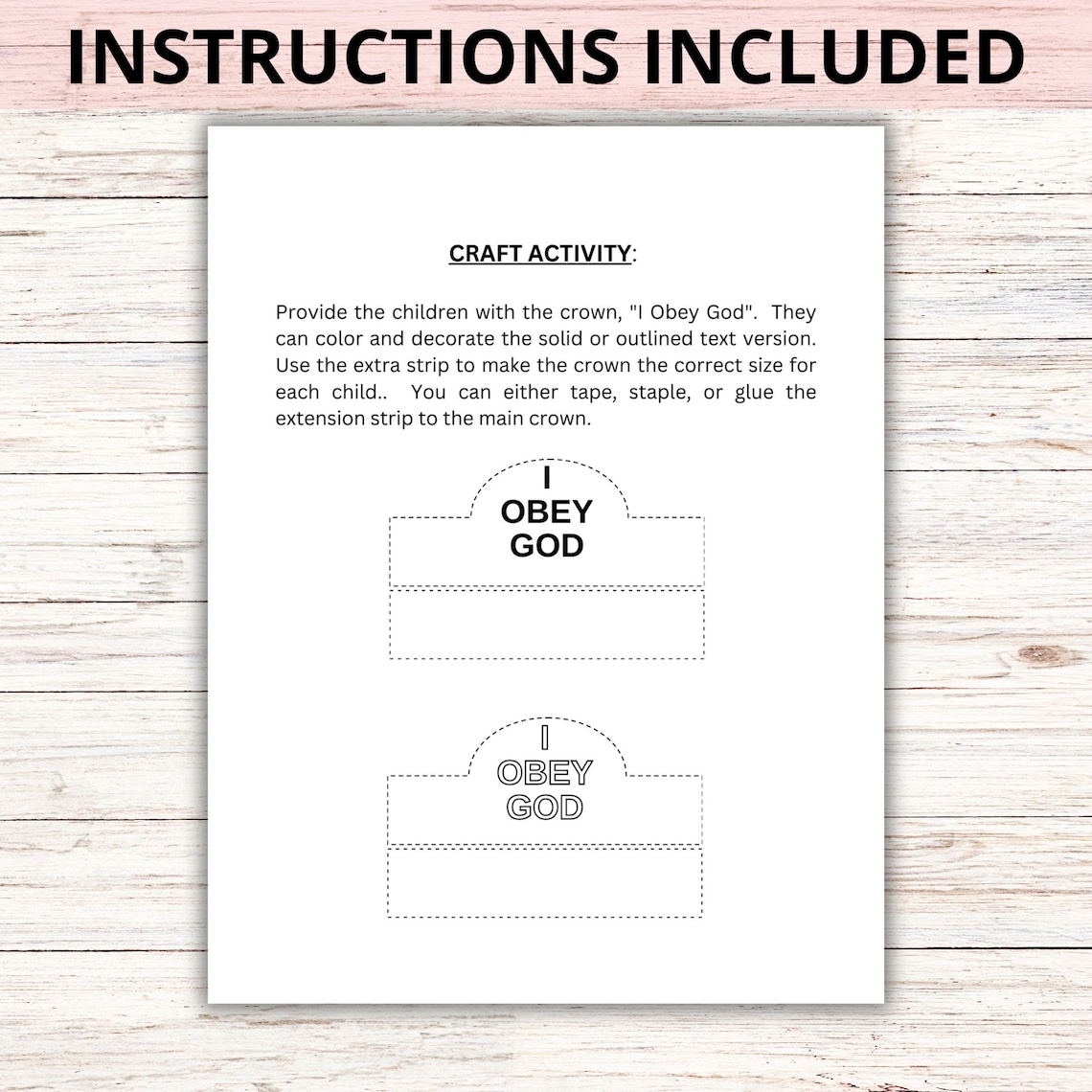 I Obey God Bible Crown Craft Activity Printable, Sunday School Bible ...