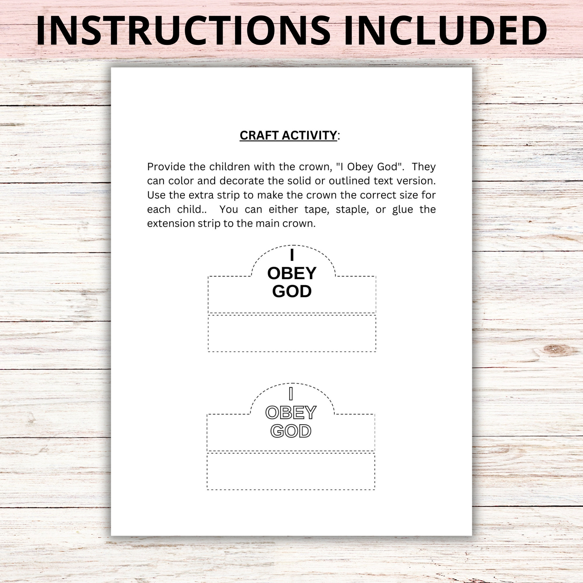 I Obey God Bible Crown Craft Activity Printable, Sunday School Bible ...