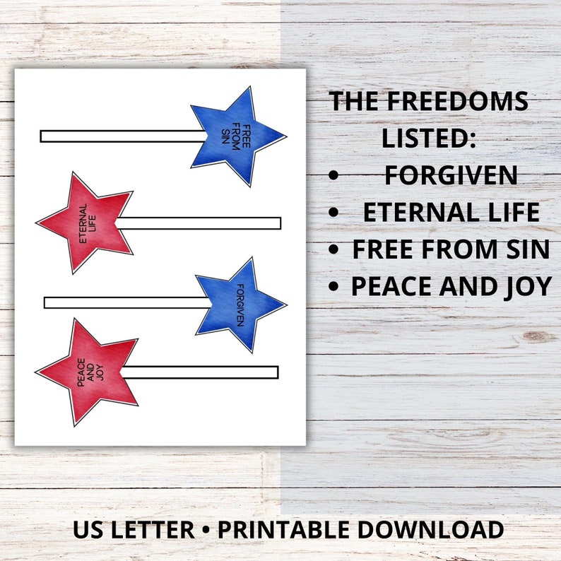 4th of July Sunday School Bible Craft, Freedom in Jesus Bible Printable ...