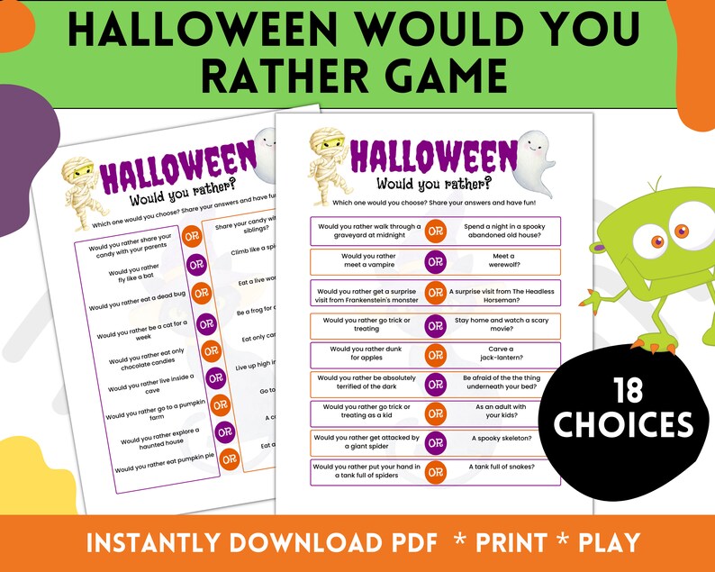 Halloween Would You Rather Game for Kids Halloween Party Ice - Etsy