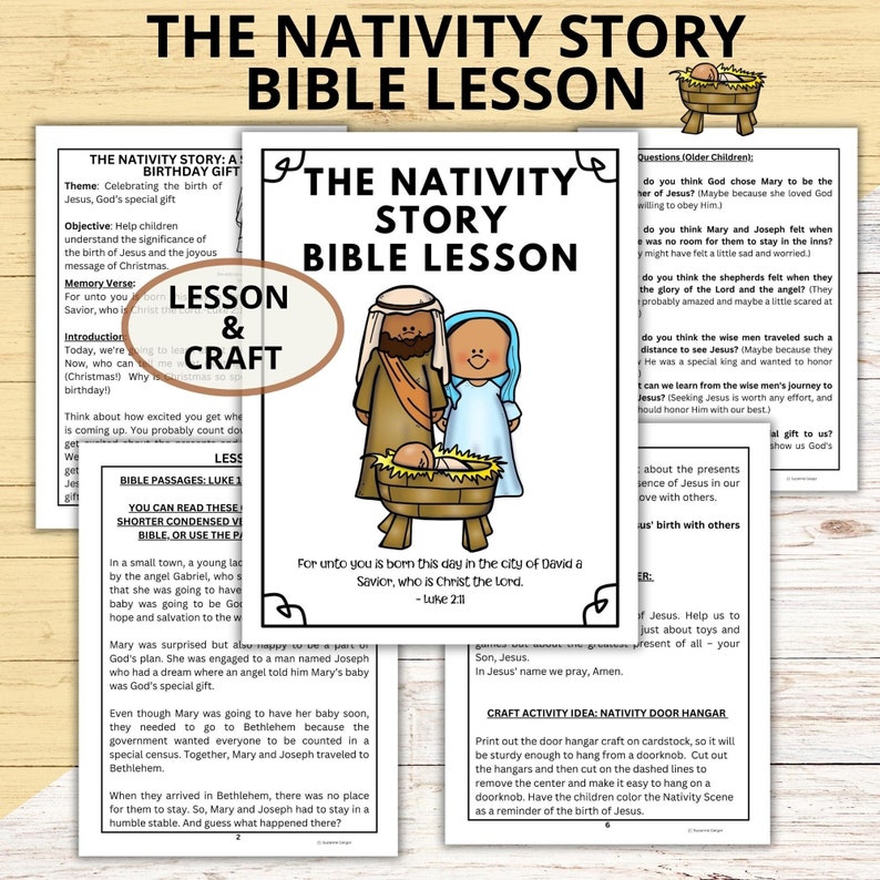 Nativity Story Bible Lesson and Coloring Christmas Craft Activity ...
