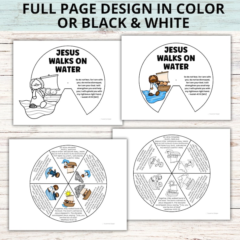 Jesus Walks on Water Bible Craft, Matthew 14:22-33 Bible Coloring Wheel ...