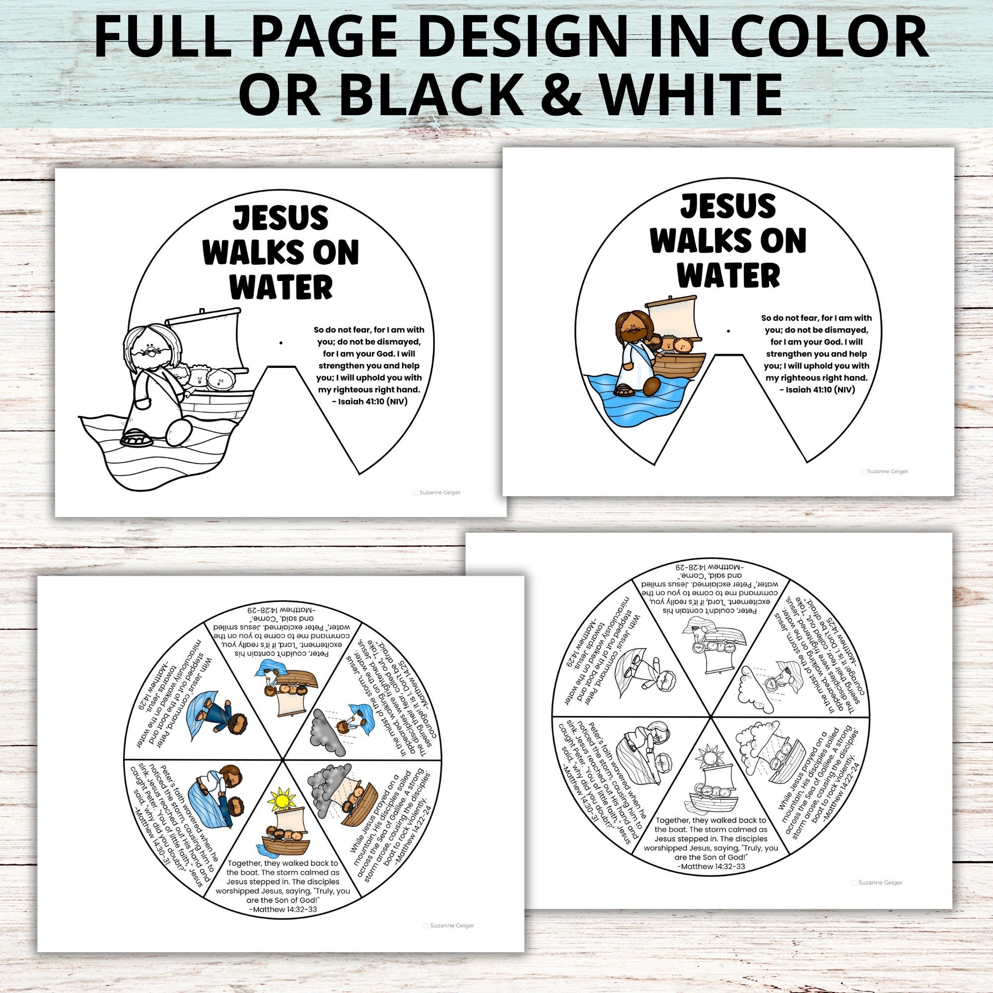 Jesus Walks on Water Bible Craft, Matthew 14:22-33 Bible Coloring Wheel ...