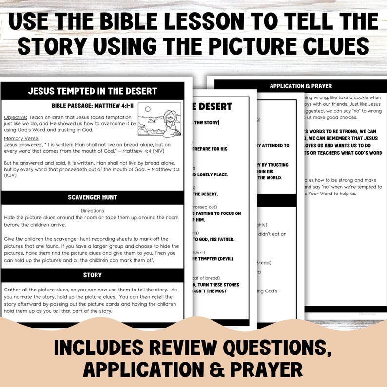 Jesus Tempted in the Desert Bible Lesson Scavenger Hunt Activity Prek ...