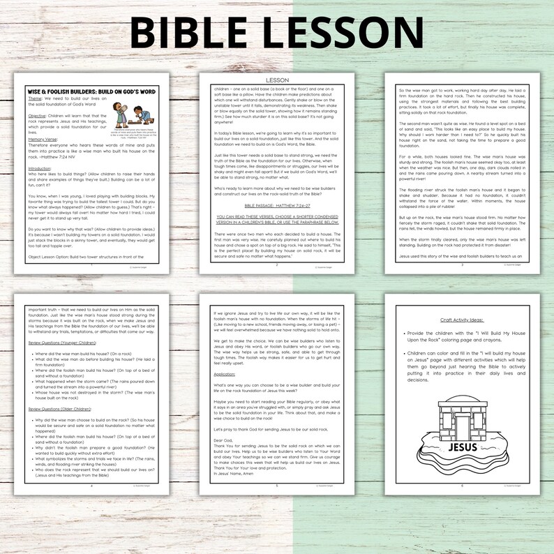 Parable of the Wise and Foolish Builders Sunday School Lesson for Kids ...