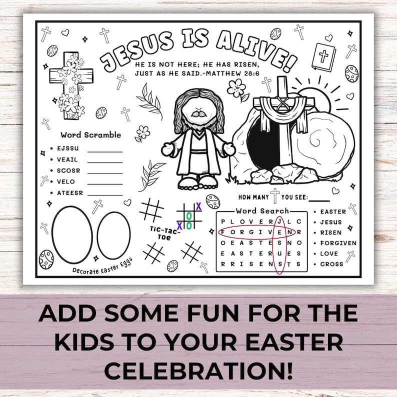 Easter Bible Activity Coloring Placemat, Christian Easter Sunday School ...