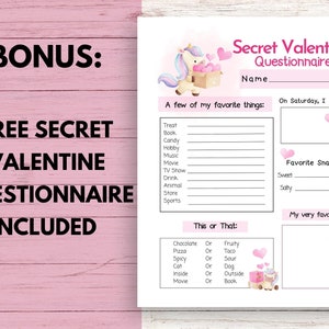 Secret Pal Questionnaire, Valentine's Day Secret Valentine Printable ...