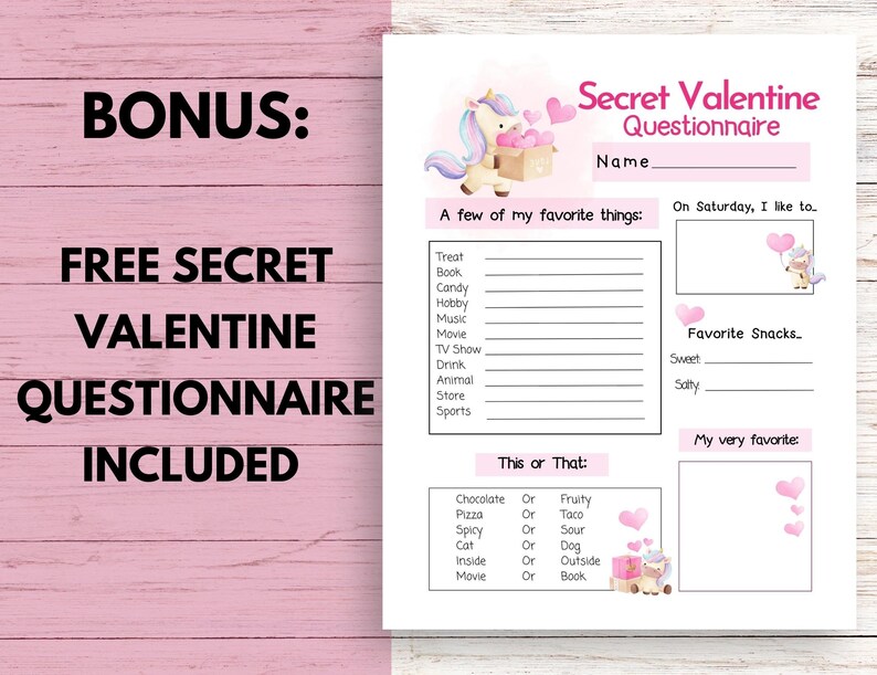 Secret Pal Questionnaire, Valentine's Day Secret Valentine Printable ...