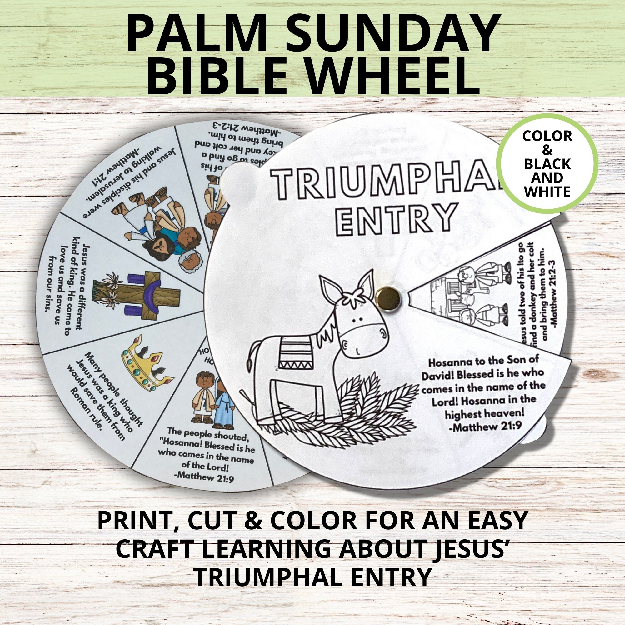 Palm Sunday Bible Lesson and Story Wheel Craft Bundle, Triumphal Entry ...