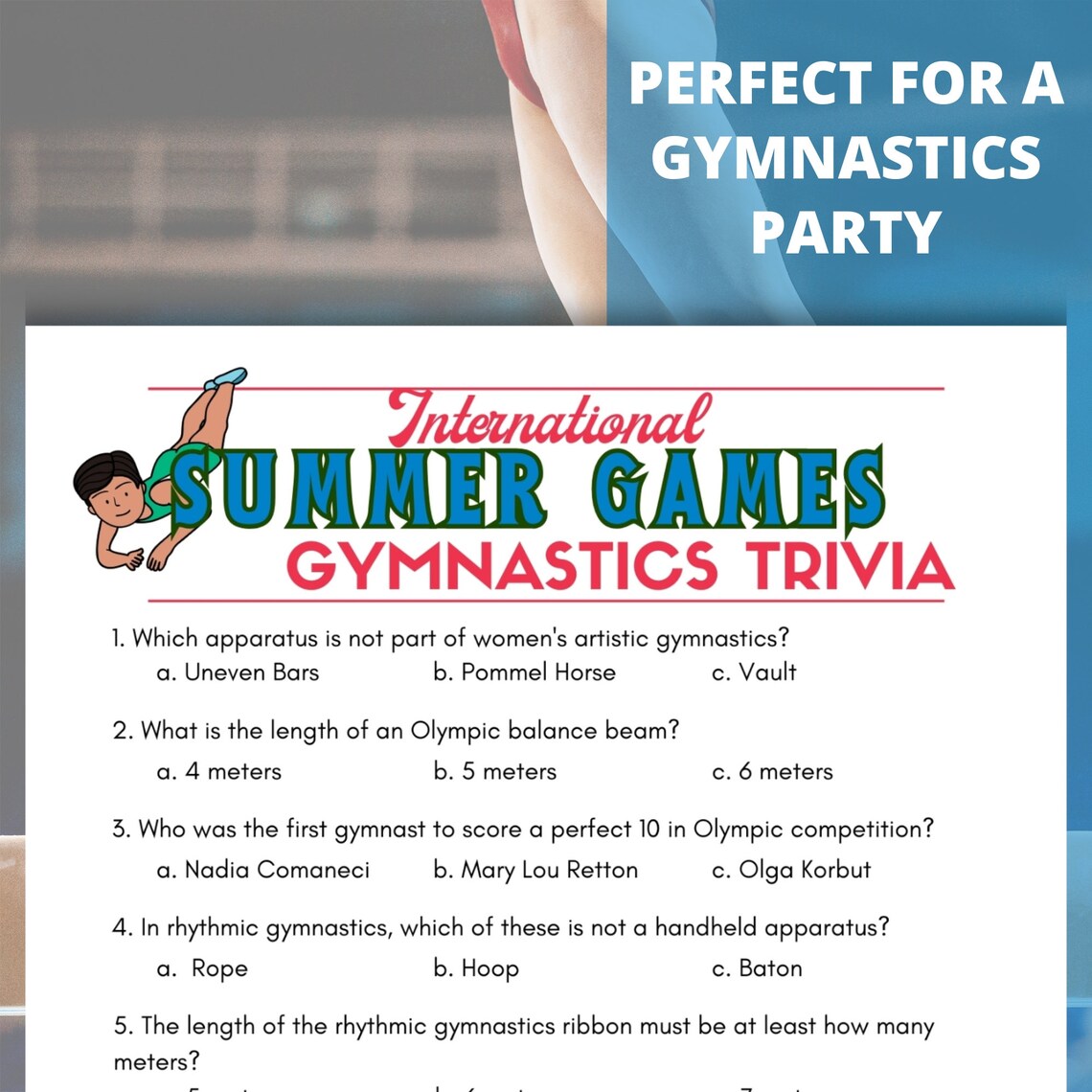 Gymnastics Trivia Party Game for Teens, Gymnastics Summer Games 2024 ...