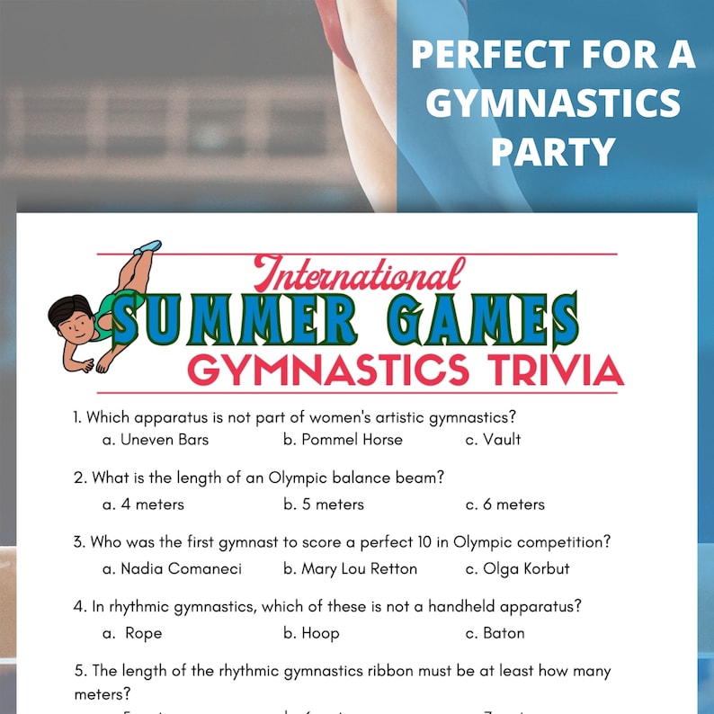 Gymnastics Trivia Party Game for Teens, Gymnastics Summer Games 2024 ...
