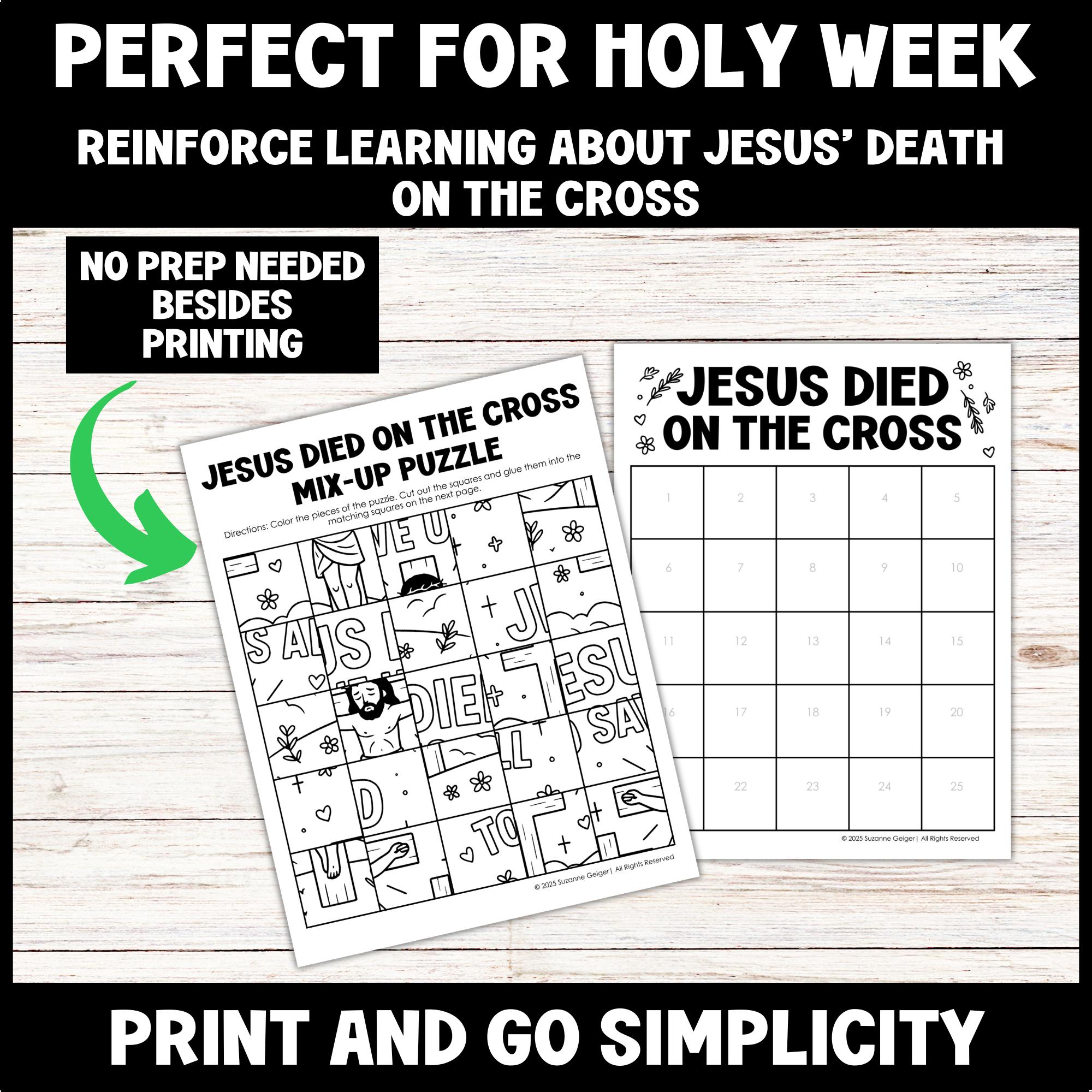 Jesus Died on the Cross Coloring Bible Craft, Good Friday Bible Mixed ...