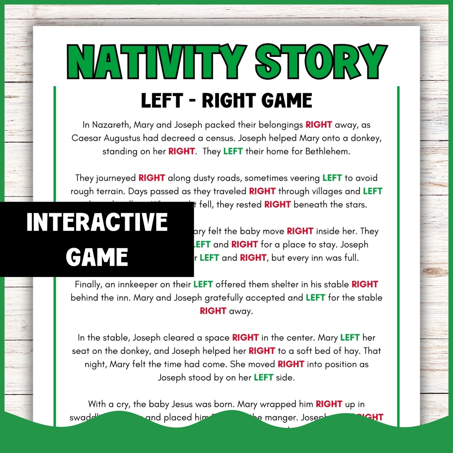 Nativity Story Left Right Game Bible Activity, Christmas Sunday School ...